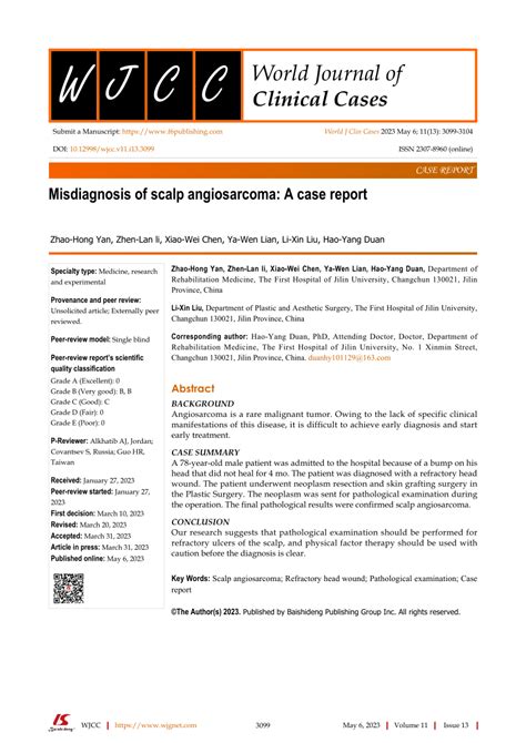 Pdf Misdiagnosis Of Scalp Angiosarcoma A Case Report