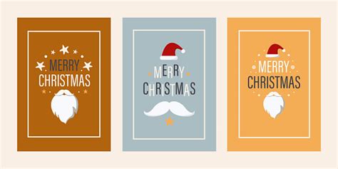 메리 크리스마스 레터링 텍스트와 산타 클로스 모자와 수염 복고풍 세트 카드 0명에 대한 스톡 벡터 아트 및 기타 이미지 0명