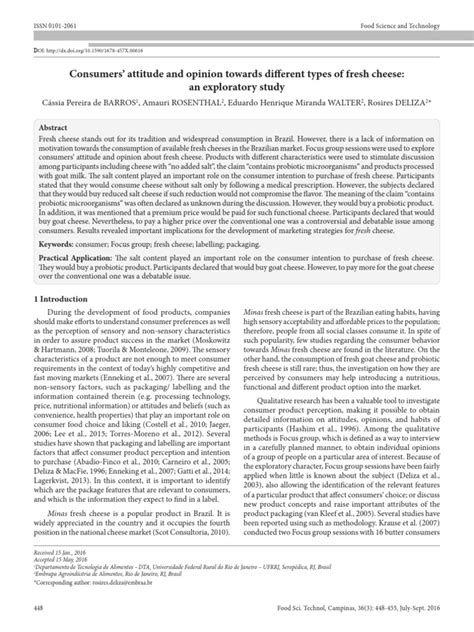 Exploring Consumer Attitudes And Purchase Intentions Toward Different Types Of Fresh Cheese A