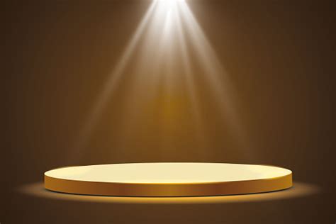 어두운 배경 첫 번째 장소 명성과 인기에 스포트 라이트와 황금 연단 벡터 일러스트레이션 승리 동작 활동에 대한 스톡 벡터 아트 및 기타 이미지 Istock