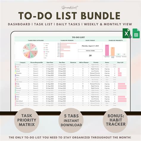 Excel To Do List Spreadsheet Task Tracker Google Sheet Task Manager Daily Weekly Monthly Planner