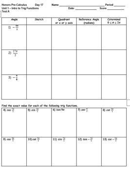Intro To Trig Unit Test By Derrick Burton TPT