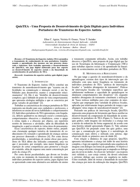 Quiztea Uma Proposta De Desenvolvimento De Quiz Digitais Para Indivíduos Pdf Espectro Do