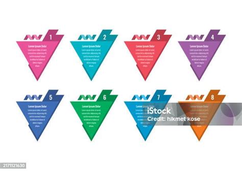 다채로운 삼각형 인포 그래픽 템플릿 비즈니스 인터넷 웹 잡지 연례 보고서에 대한 인포 그래픽 템플릿 여덟 단계 정보 템플릿 개념에 대한 스톡 벡터 아트 및 기타 이미지