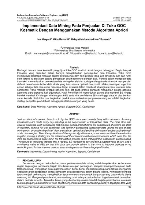 Pdf Implementasi Data Mining Pada Penjualan Di Toko Goc Kosmetik