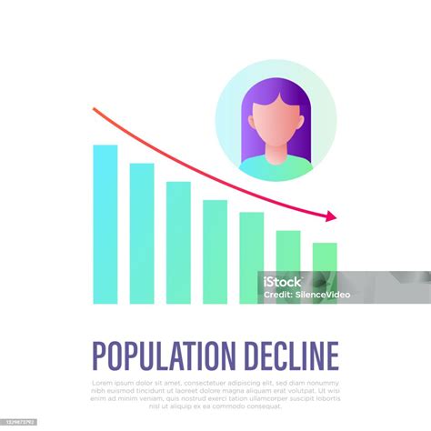Population Reduction Gradient Icon Graph Of Decrease With Arrow And Woman Social Problem