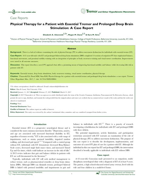 Pdf Physical Therapy For A Patient With Essential Tremor And Prolonged Deep Brain Stimulation