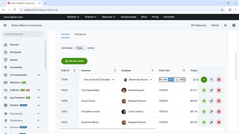radzendatagrid inline editing using inputdate control radzen blazor