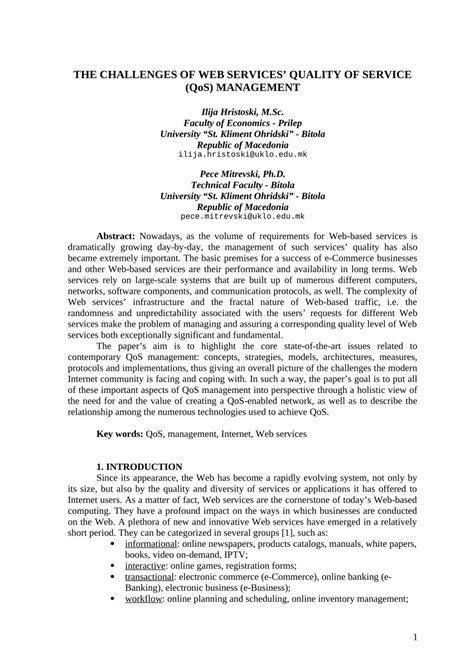Pdf The Challenges Of Web Services Quality Of Service Qos Management
