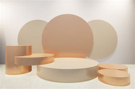 추상 3d 제품은 기하학적 모양의 장면을 위한 연단 쇼케이스를 표시합니다 화장품을 보여주기 위해 골드 스테이지로 3d 렌더링 고급 스튜디오의 조명 3차원 형태에 대한 스톡