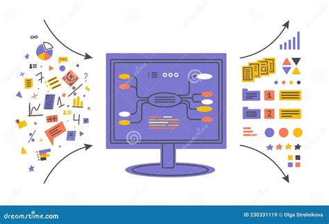 Data Analysis Vector Illustration With Monitor Of Big Computer Showing