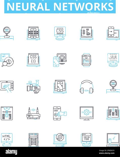Neural Networks Vector Line Icons Set Neurons Networks Learning AI Weights Synapses Deep
