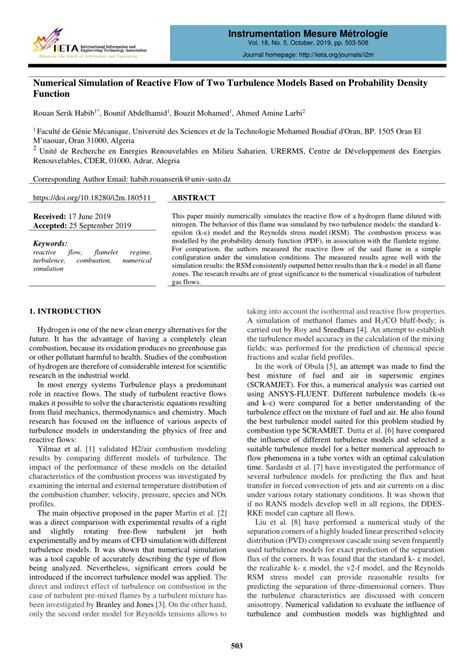 Pdf Numerical Simulation Of Reactive Flow Of Two Turbulence Models