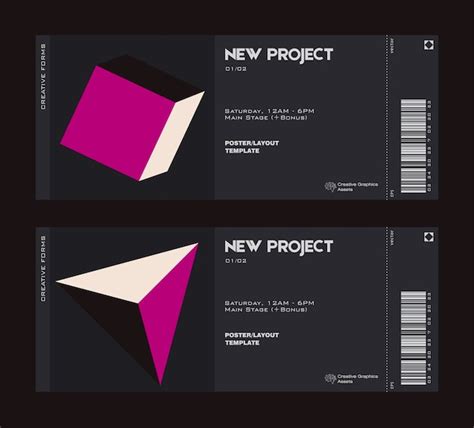 추상적인 벡터 기하학적 모양으로 만든 현대적인 전시 티켓 템플릿 레이아웃입니다 프리미엄 벡터