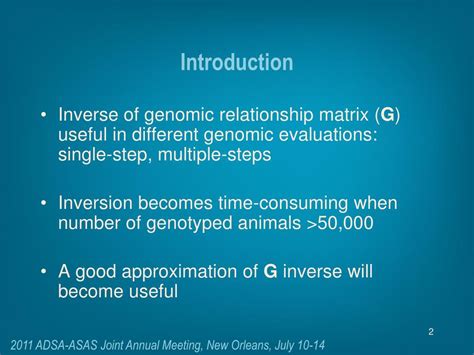 Ppt A Recursive Method Of Approximation Of The Inverse Of Genomic Relationship Matrix