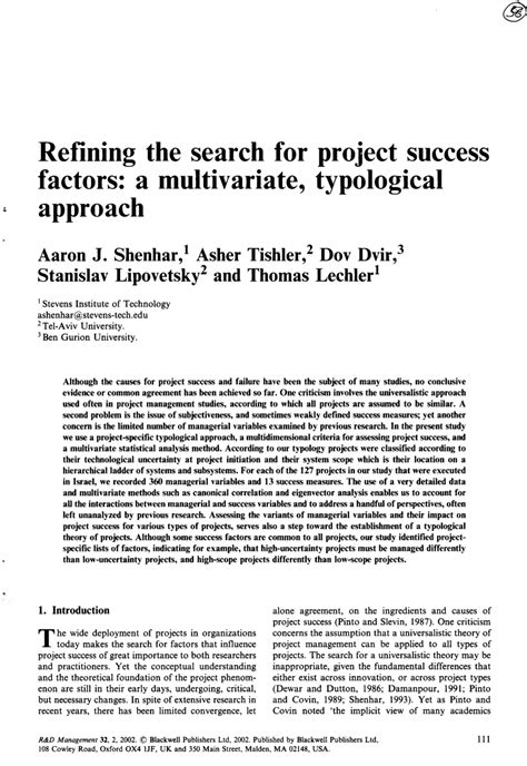 Pdf Refining The Search For Project Success Factors A Multivariate Typological Approach