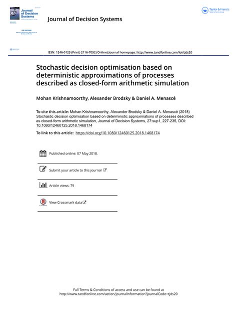 pdf stochastic decision optimisation based on deterministic approximations of processes