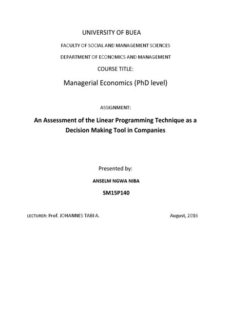 linear programming technique as a decision making tool in companies