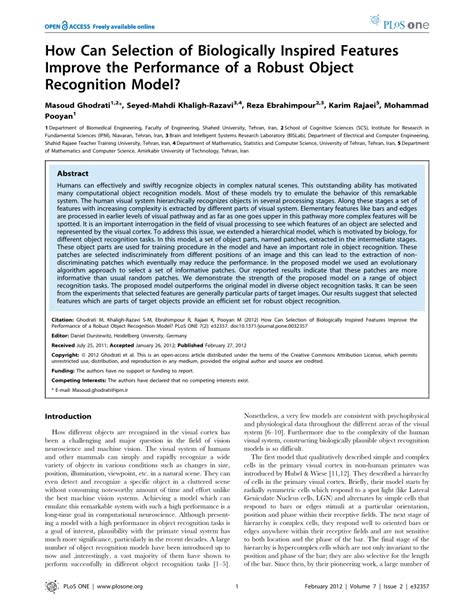 Pdf How Can Selection Of Biologically Inspired Features Improve The