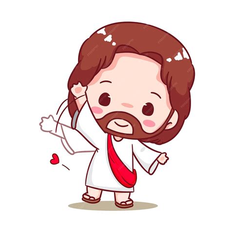 Premium Vector Cute Jesus Waving Hand Cartoon Vector Christianity