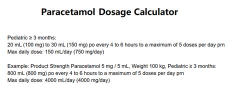 Paracetamol Please Provide Strength Dosage Calculator