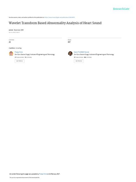 Wavelet Transform Based Abnormality Analysisof Heart Sound Pdf Wavelet Heart