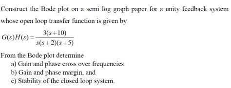 Solved Construct The Bode Plot On A Semi Log Graph Paper For