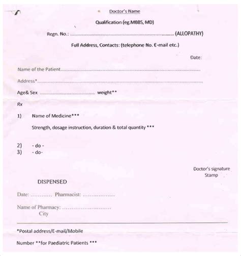 Prescription Form Template