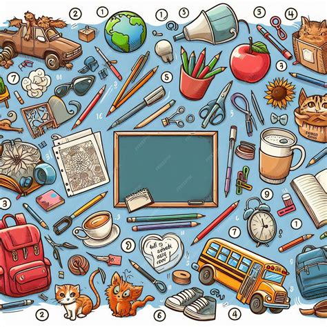 A Circle Of Things Including A Book A Book And A Picture Of A School