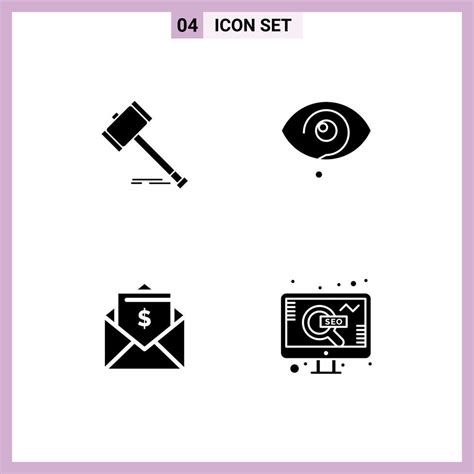 Solid Glyph Pack Of 4 Universal Symbols Of Action Eye Gavel Legal Mark