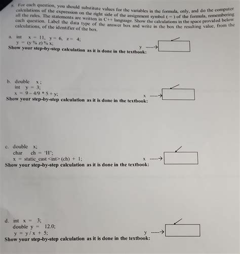 Solved For Each Question You Should Substitute Values Chegg Com