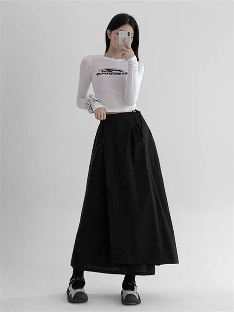 시프트에잇 뒷밴딩유니크 코튼 레이어드 롱 랩 스커트 2color