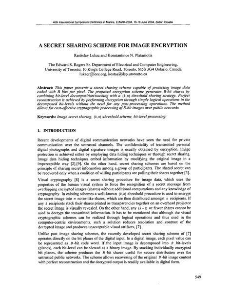 Pdf A Secret Sharing Scheme For Image Encryption