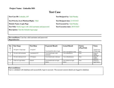 Testcasetemplatedoc Testcase Template Project Name Linkedin Srs