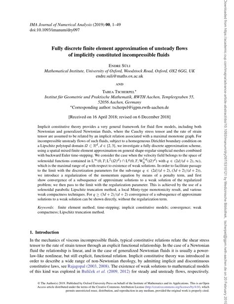 Pdf Fully Discrete Finite Element Approximation Of Unsteady Flows Of
