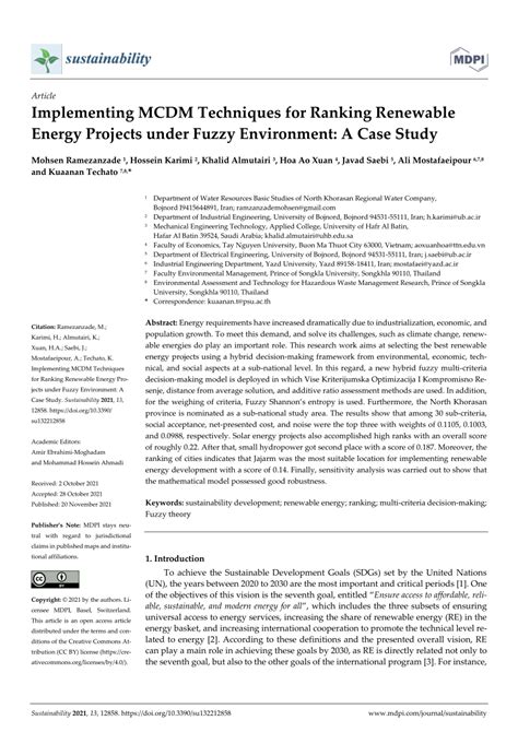 Pdf Implementing Mcdm Techniques For Ranking Renewable Energy Projects Under Fuzzy Environment