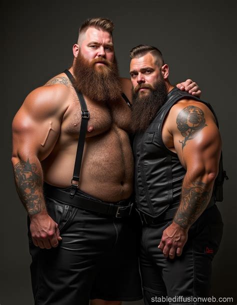 Full Body Hairy Fat Gay Muscle Bear Older Men With Beards In Leather Gear Prompts Stable
