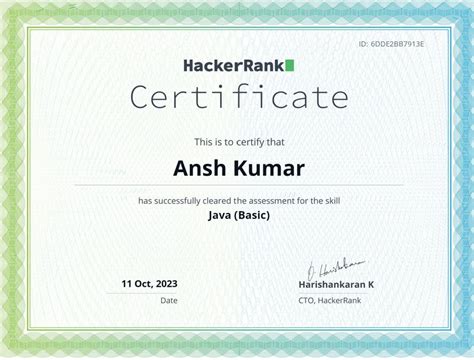 Ansh Kumar On Linkedin Hackerrankcertified Javabasics