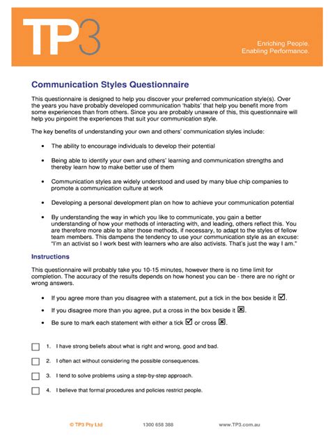 Au Tp3 Communication Styles Questionnaire Form Fill Online Printable