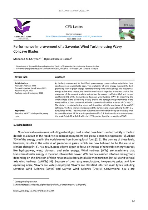 Pdf Performance Improvement Of A Savonius Wind Turbine Using Wavy Concave Blades