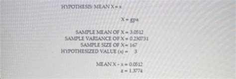 Solved Hypothests Meanx X X Gpa Sample Mean Of X 3 0512
