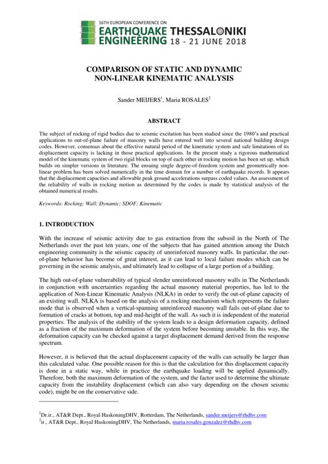 PDF COMPARISON OF STATIC AND DYNAMIC NON LINEAR KINEMATIC ANALYSIS