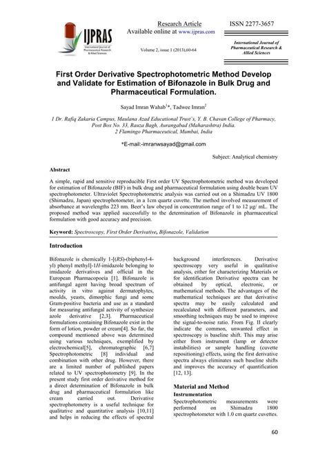First Order Derivative Spectrophotometric Method Develop And