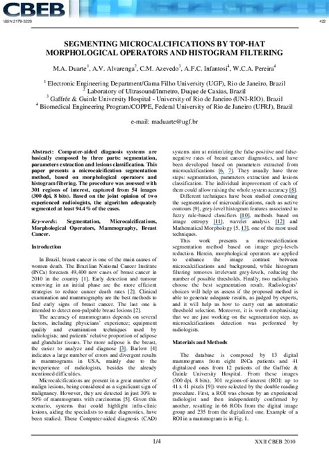 Pdf Segmenting Microcalcifications By Top Hat Morphological Operators And Histogram Filtering