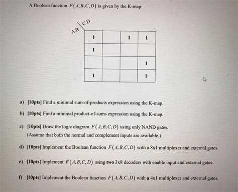 Solved A Boolean Function F A B C D Is Given By The K Map Chegg