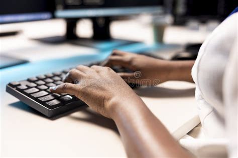 Data Center Employees Typing On Pc Keyboard Creating Technical Documentation Stock Image