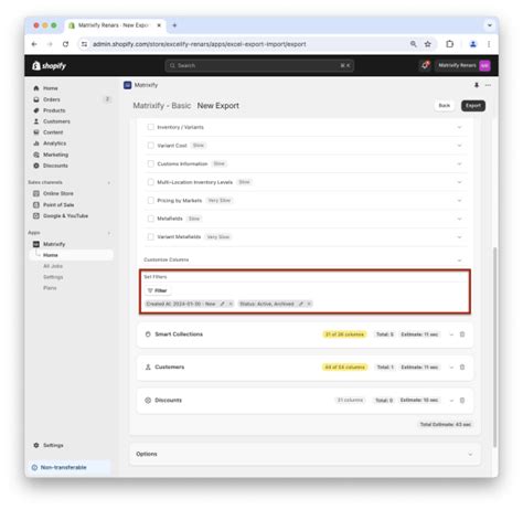 export shopify store data to a spreadsheet with matrixify matrixify app