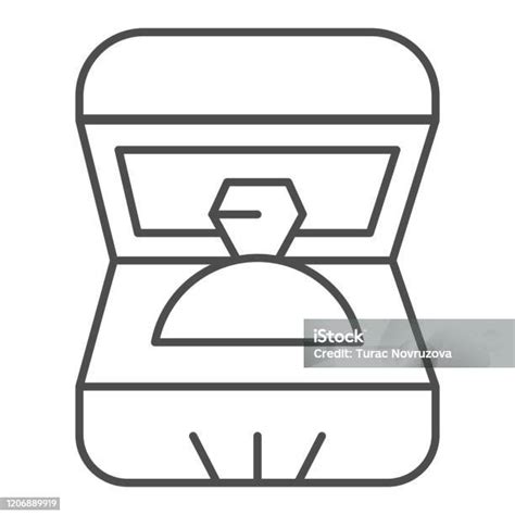 상자 얇은 라인 아이콘에 결혼 반지 흰색에 격리 된 선물 상자 벡터 그림의 약혼 반지입니다 보석 윤곽 스타일 디자인 웹 및 응용 프로그램을 위해 설계 Eps 10 0명에