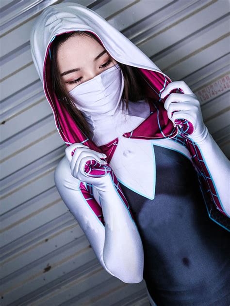 3d Printed Gwen Stacy Cosplay Costume Spiderman Suit Half Mask