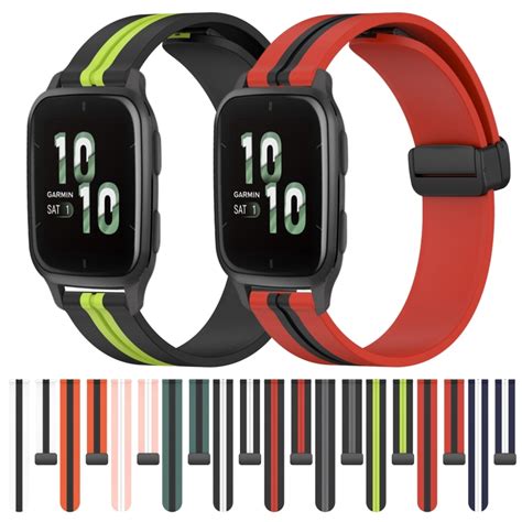 สำหรับผู้เบิกทาง Garmin Sq2 20 มม พับ Magnetic Clasp สายนาฬิกาซิลิโคน สีดำ สีเขียวมะนาว